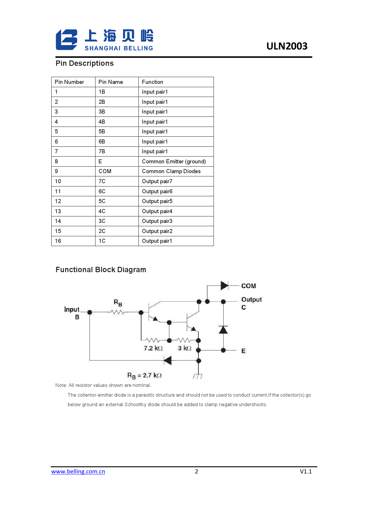 ULN2003_（BL(上海贝岭)）ULN2003中文资料_价格_PDF手册-立创电子商城