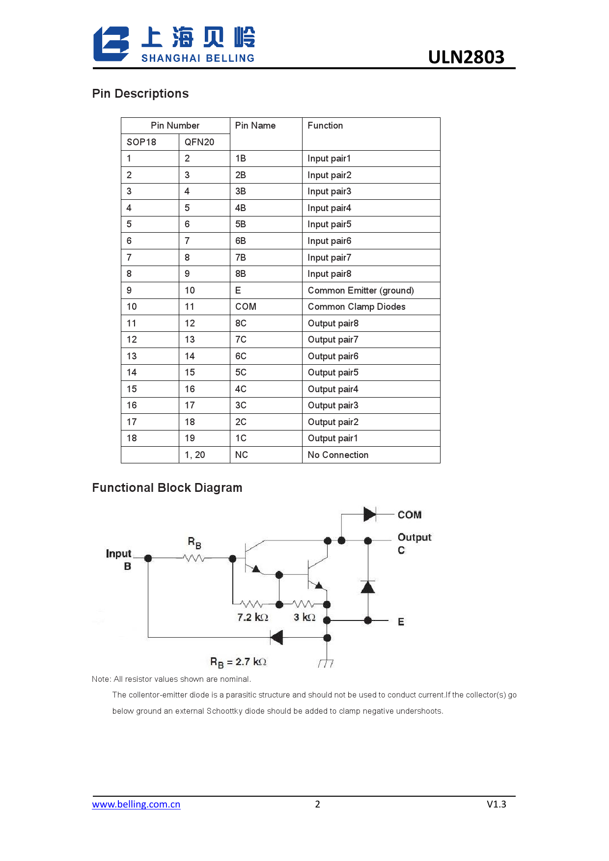 ULN2803_（BL(上海贝岭)）ULN2803中文资料_价格_PDF手册-立创电子商城