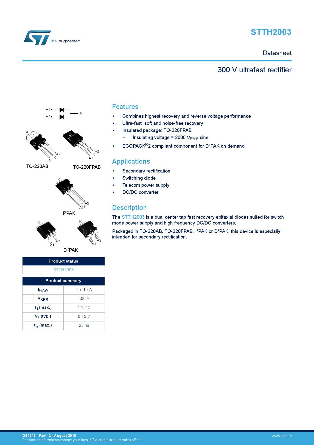STTH2003CFP_（ST(意法半导体)）STTH2003CFP中文资料_价格_PDF手册-立创电子商城
