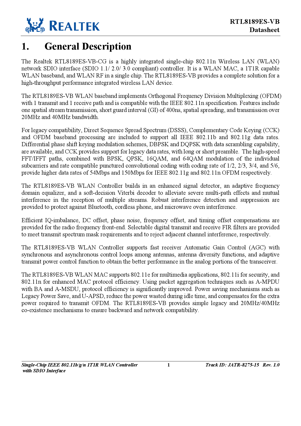 RTL8189ES-VB-CG_（REALTEK(瑞昱)）RTL8189ES-VB-CG中文资料_价格_PDF手册-立创电子商城