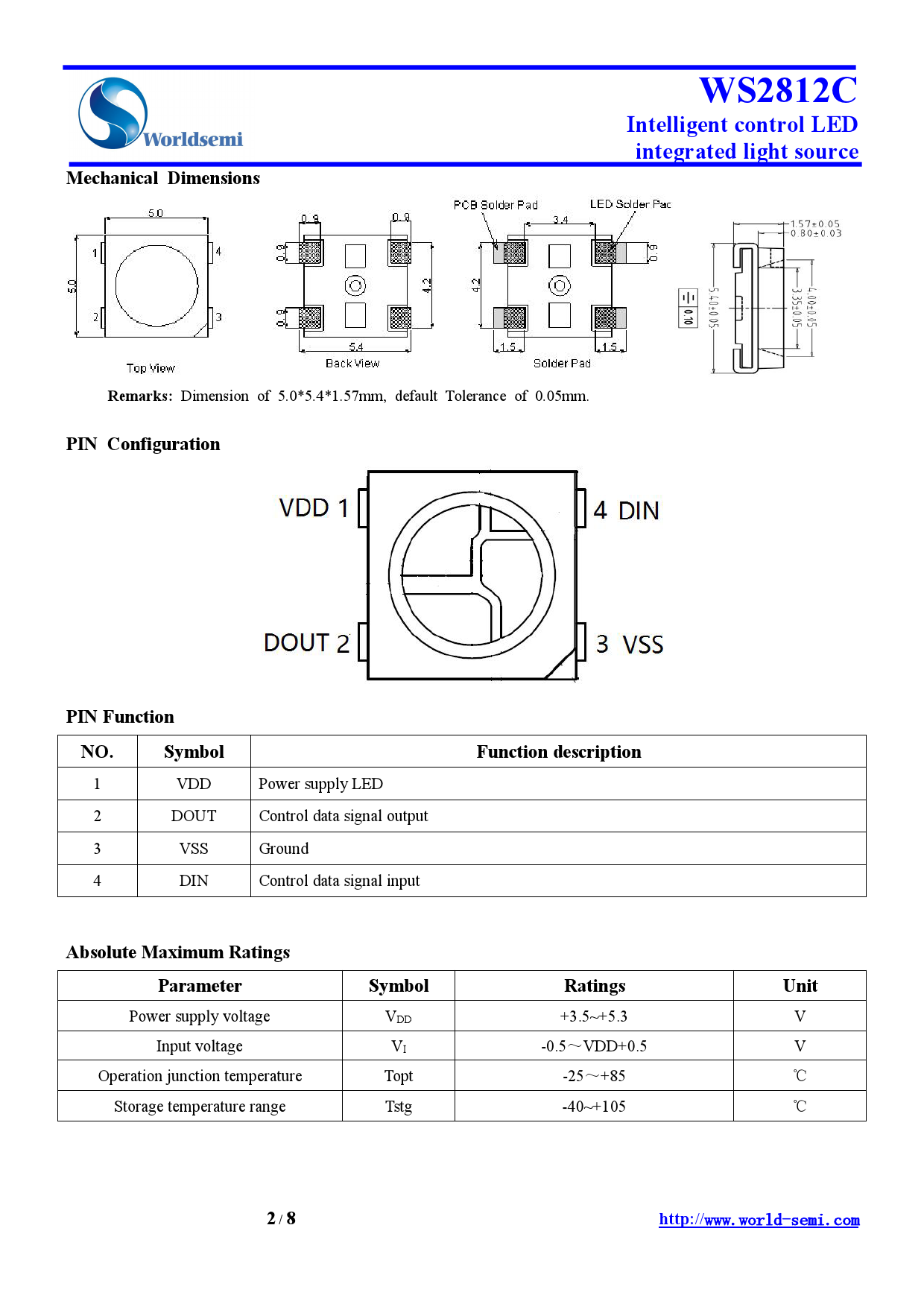 WS2812C/W_（worldsemi）WS2812C/W中文资料_价格_PDF手册-立创电子商城