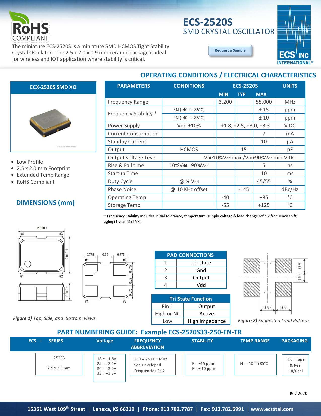 ECS-2520S33-050-EN-TR_（ECS）ECS-2520S33-050-EN-TR中文资料_价格_PDF手册-立创电子商城