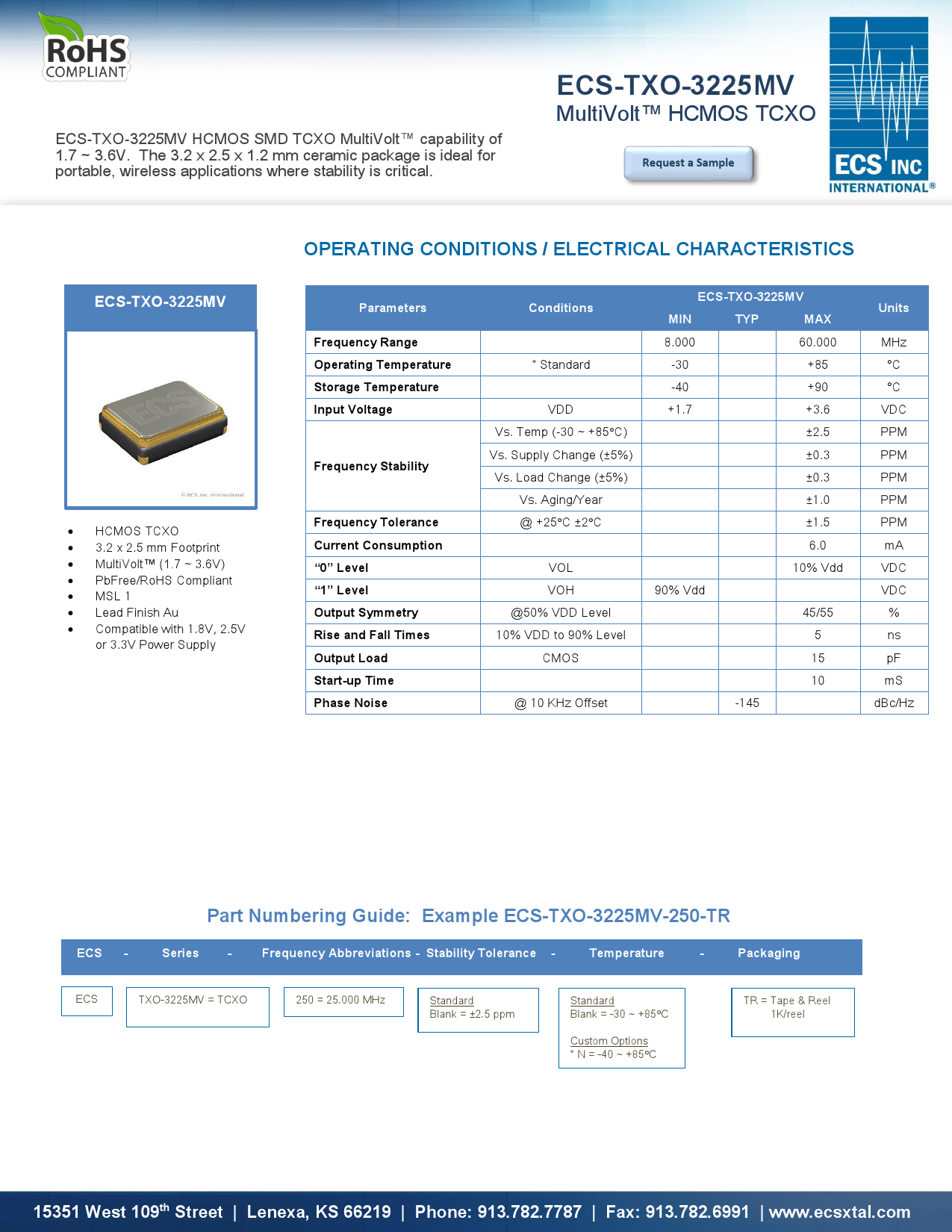 ECS-TXO-3225MV-250-TR_（ECS）ECS-TXO-3225MV-250-TR中文资料_价格_PDF手册-立创电子商城