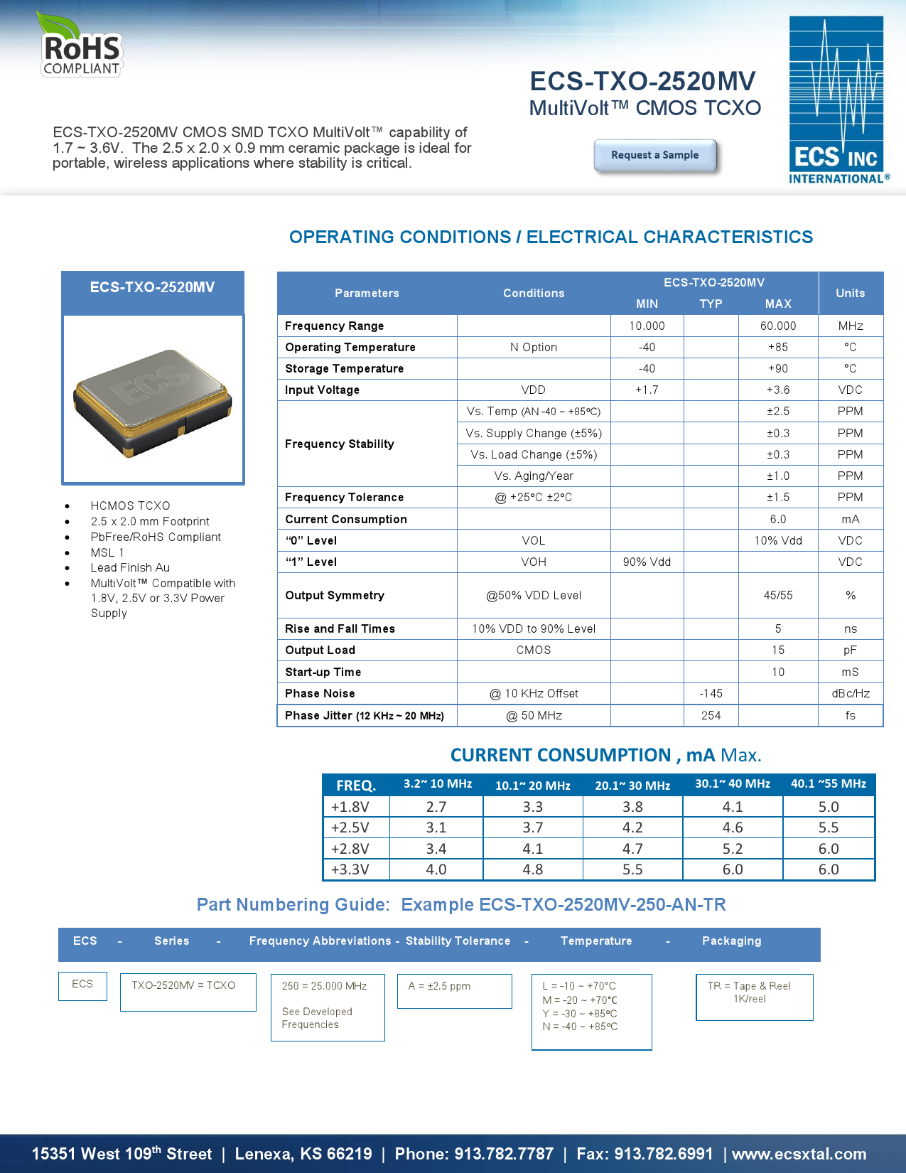 ECS-TXO-2520MV-100-AN-TR_（ECS）ECS-TXO-2520MV-100-AN-TR中文资料_价格_PDF手册-立创电子商城