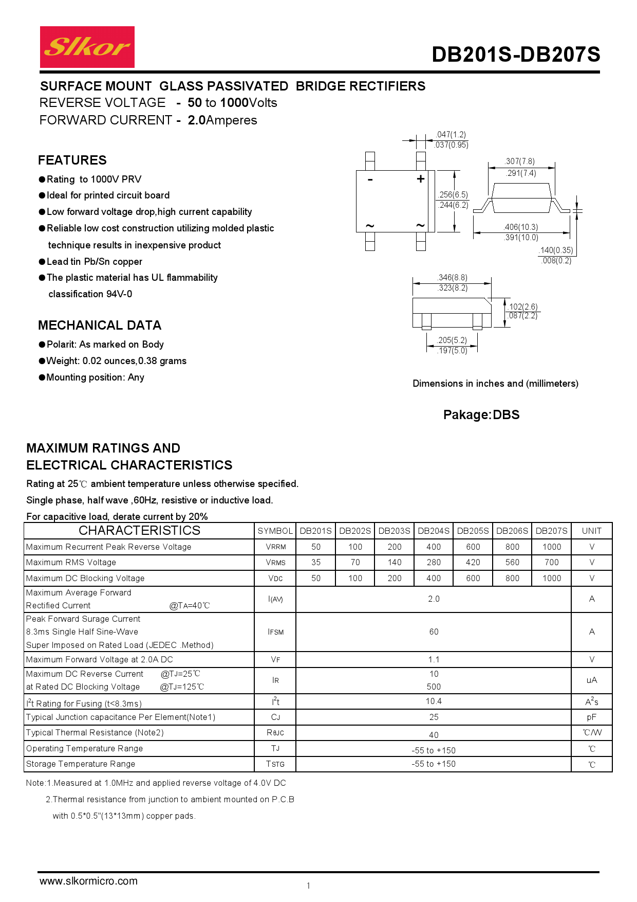 DB207S_（Slkor(萨科微)）DB207S中文资料_价格_PDF手册-立创电子商城