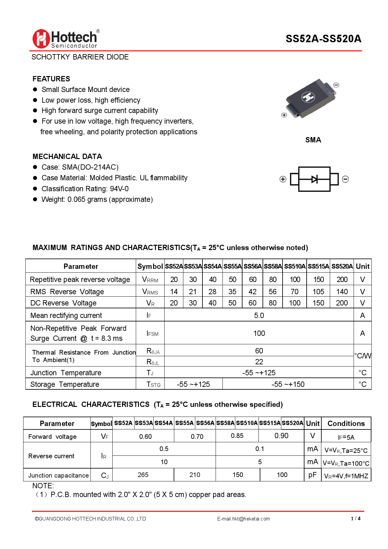 SS54A_（Hottech(合科泰)）SS54A中文资料_价格_PDF手册-立创电子商城