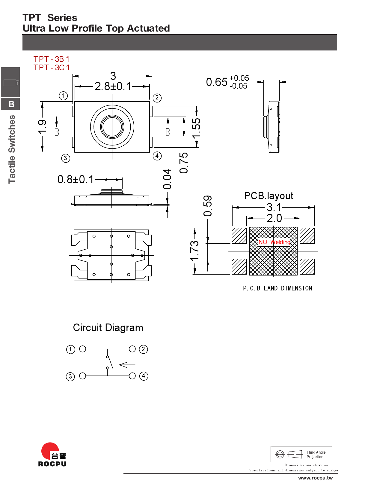 TPT-2B1_（ROCPU Switches(台普)）TPT-2B1中文资料_价格_PDF手册-立创电子商城