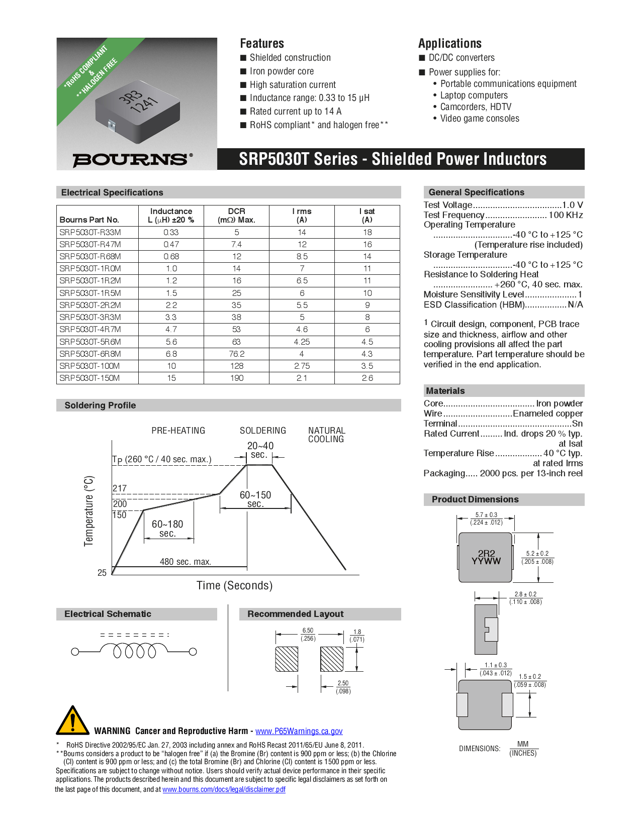 SRP5030T-4R7M_（BOURNS）SRP5030T-4R7M中文资料_价格_PDF手册-立创电子商城