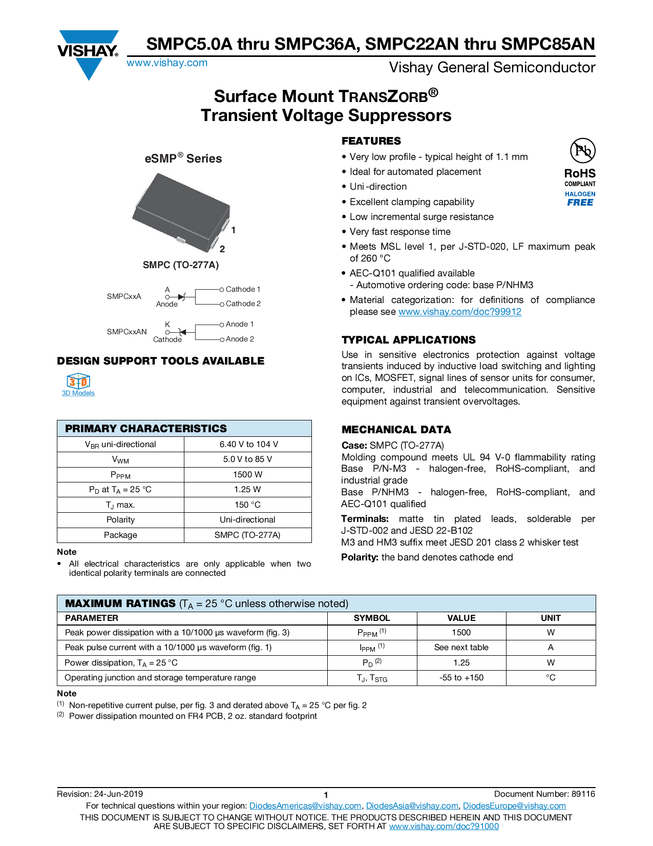 SMPC36A-M3/86A_（VISHAY(威世)）SMPC36A-M3/86A中文资料_价格_PDF手册-立创电子商城