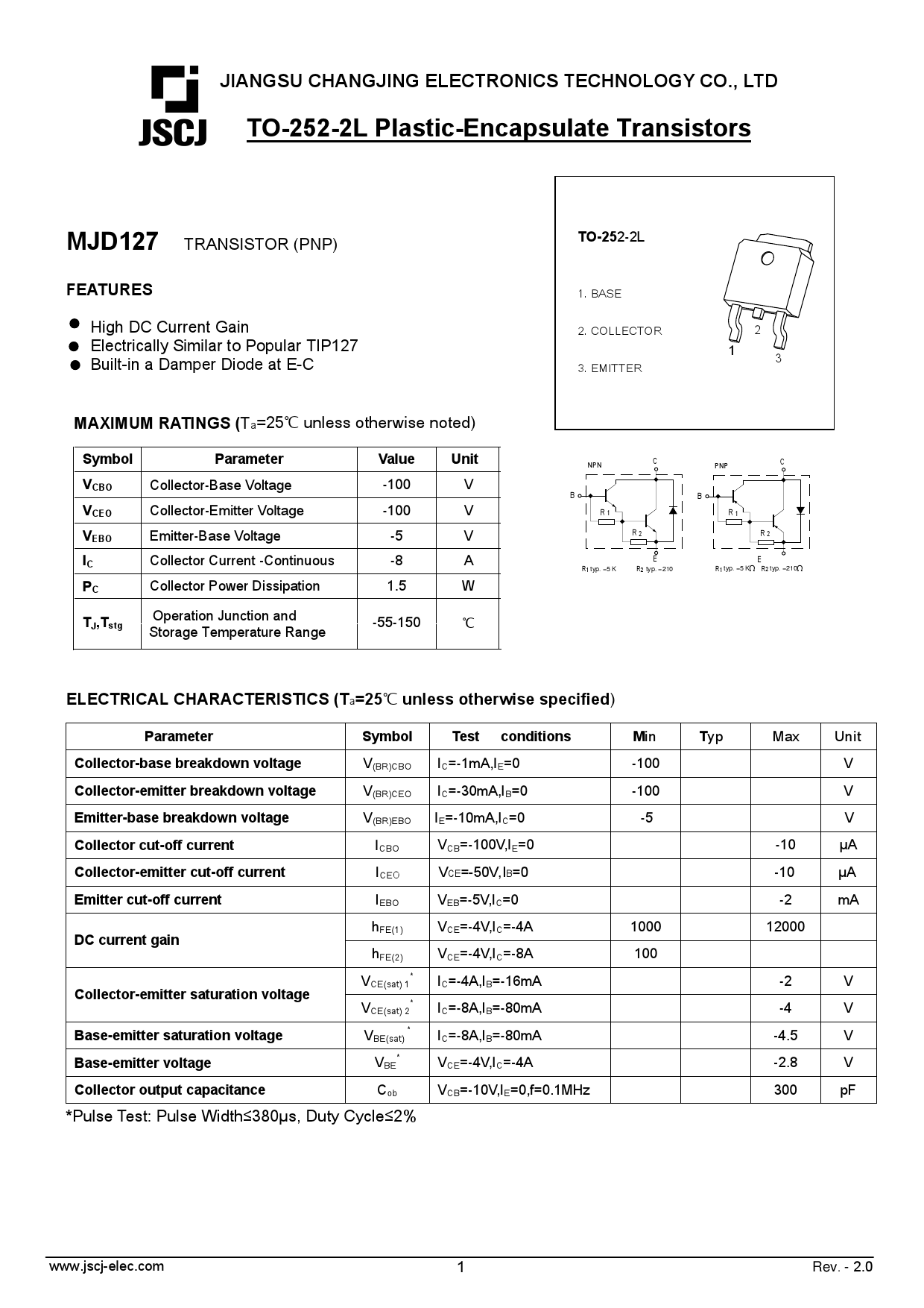 MJD127_（CJ（江苏长电/长晶））MJD127中文资料_价格_PDF手册-立创电子商城