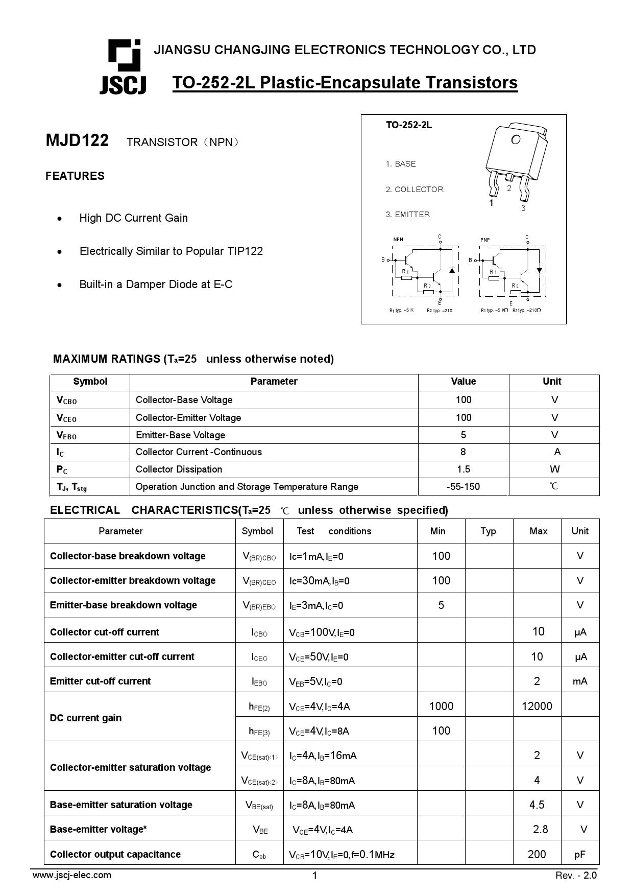 MJD122_（CJ(江苏长电/长晶)）MJD122中文资料_价格_PDF手册-立创电子商城