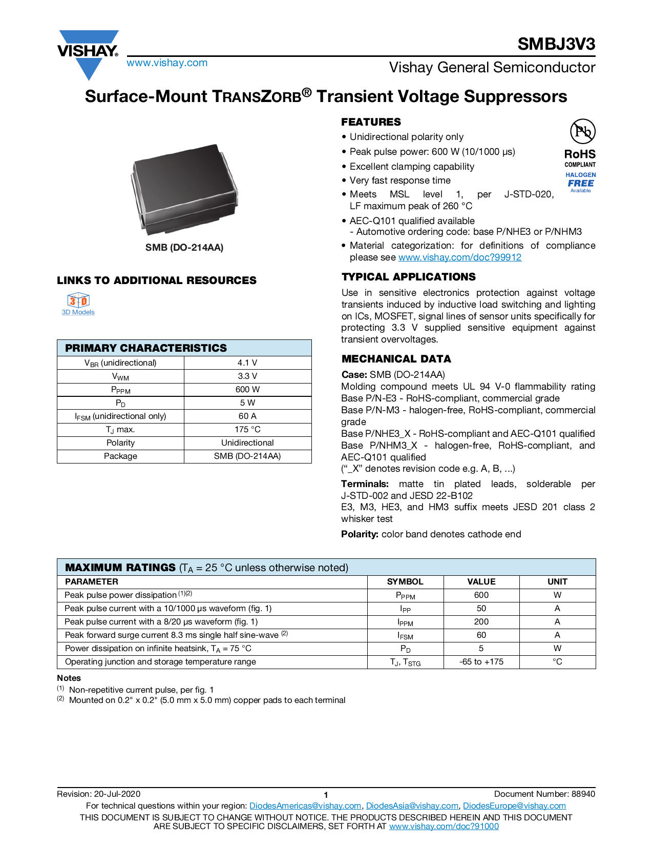 SMBJ3V3-M3/5B_（VISHAY(威世)）SMBJ3V3-M3/5B中文资料_价格_PDF手册-立创电子商城