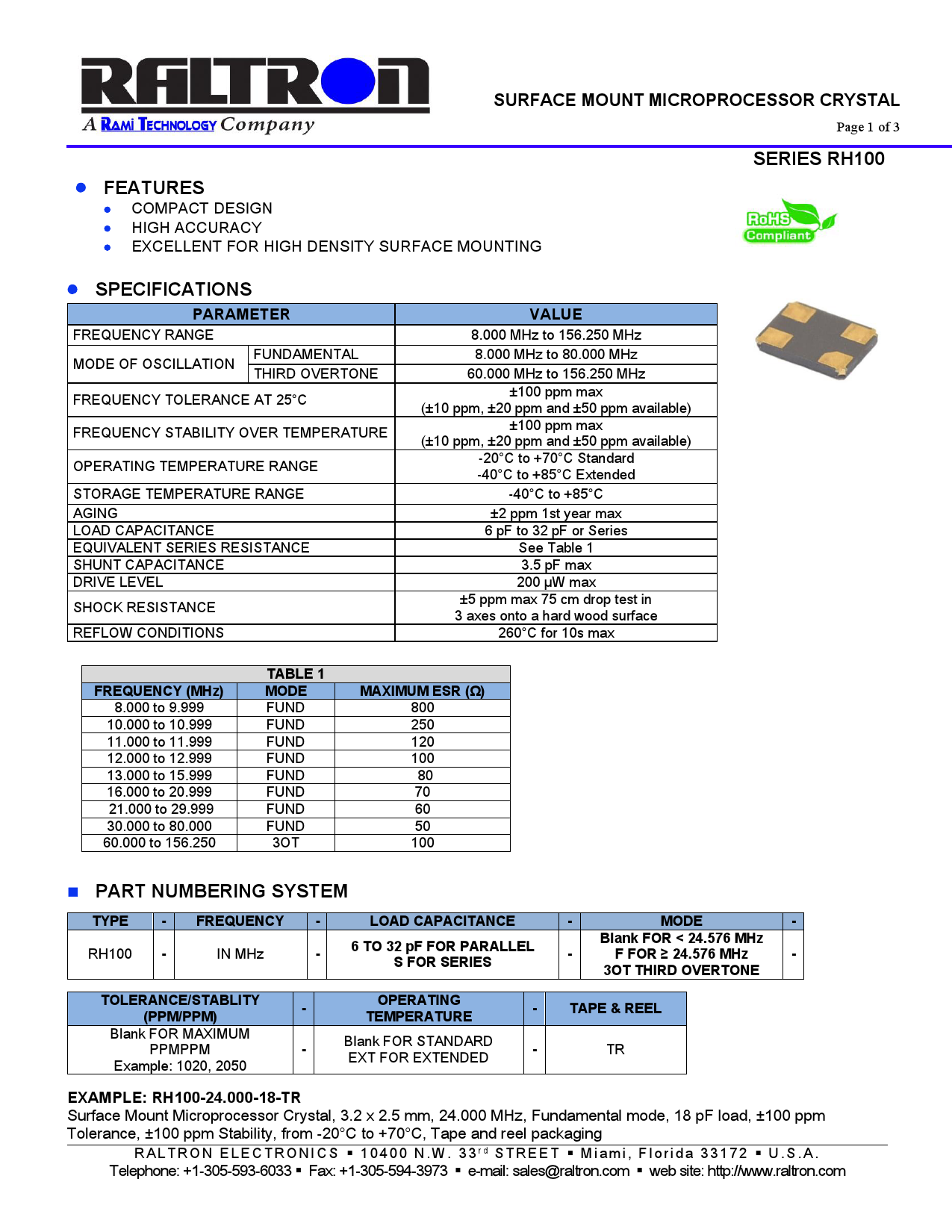 RH100-48.000-8-F-1015-EXT-TR_（RALTRON(美国纬创电子)）RH100-48.000-8-F-1015-EXT-TR中文资料_价格_PDF手册-立创电子商城