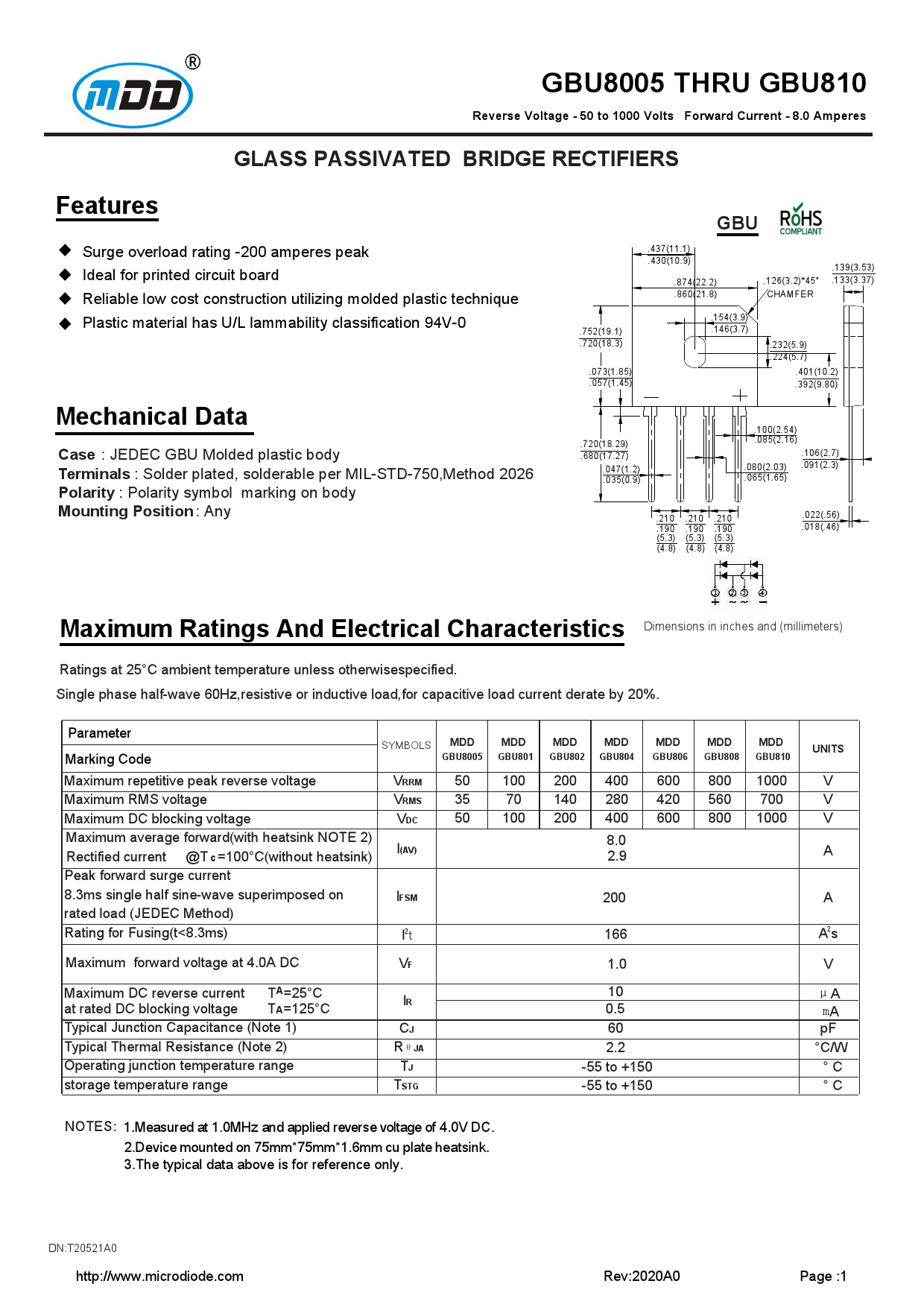 GBU810_（MDD）GBU810中文资料_价格_PDF手册-立创电子商城