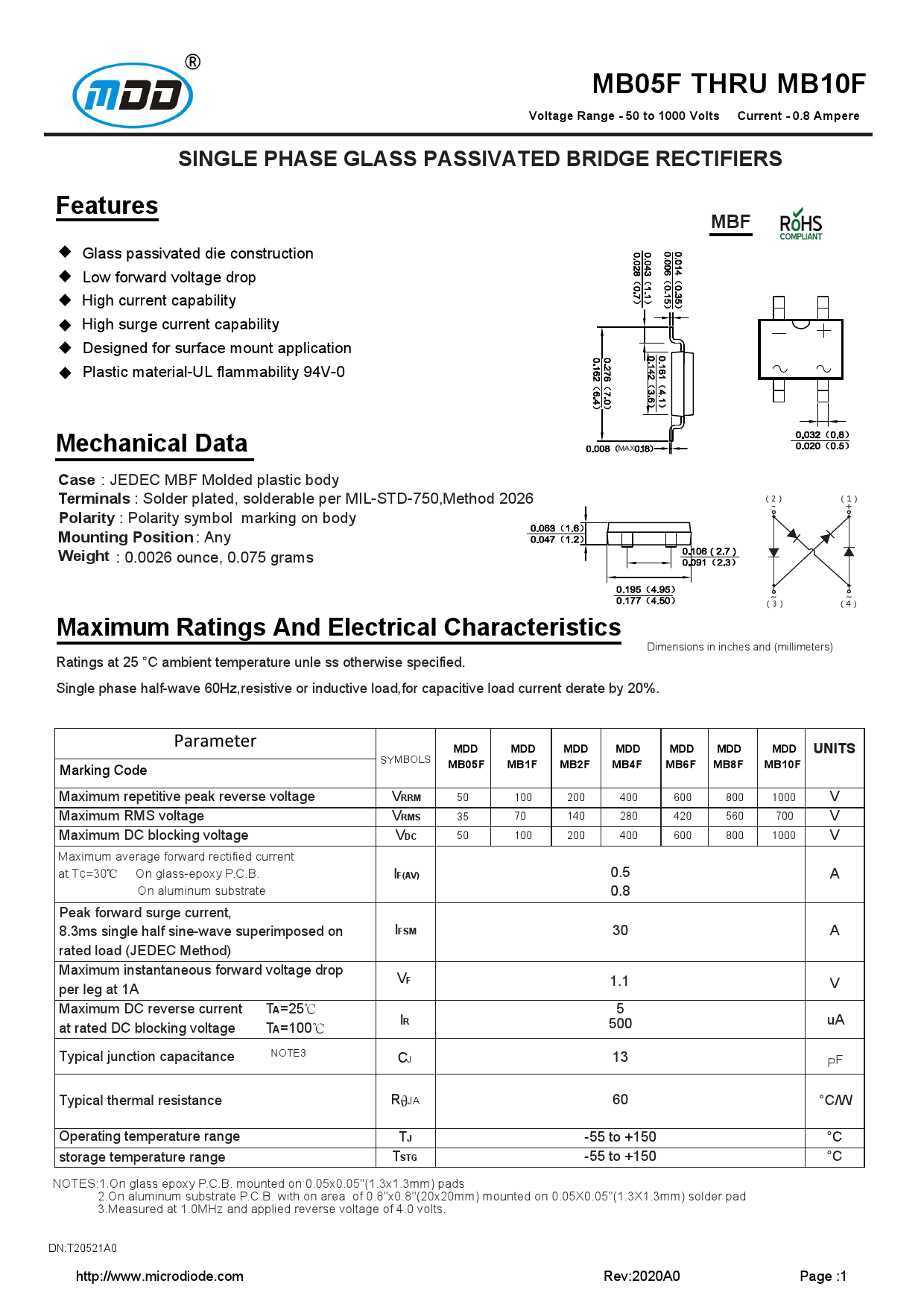 MB10F_（MDD）MB10F中文资料_价格_PDF手册-立创电子商城
