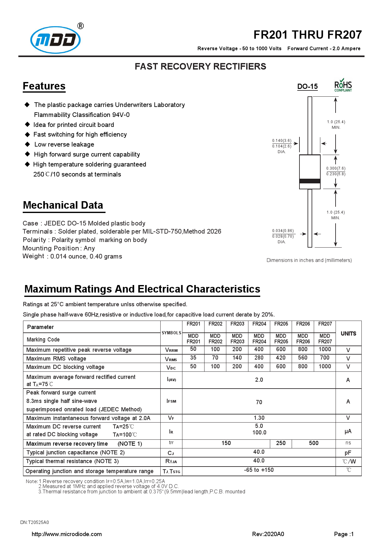 FR207_（MDD）FR207中文资料_价格_PDF手册-立创电子商城