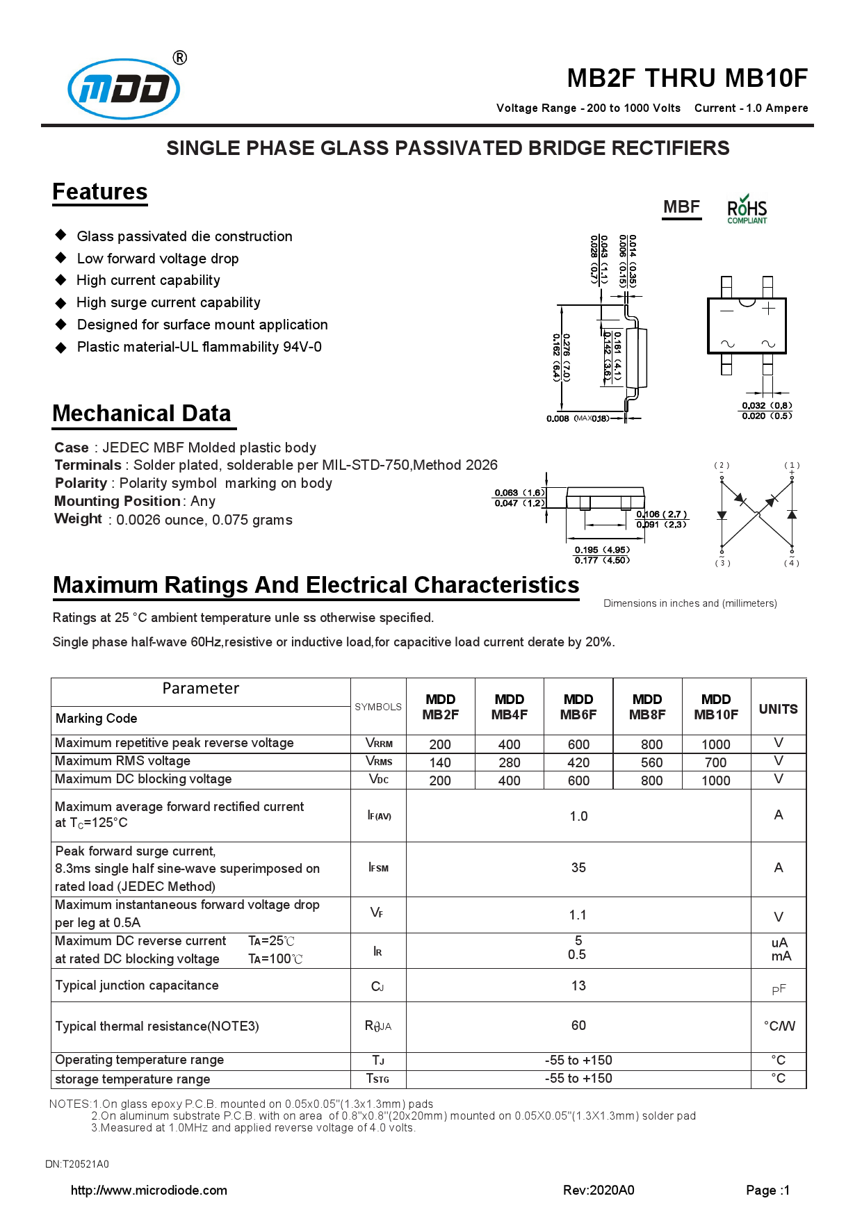 MB10F_（MDD）MB10F中文资料_价格_PDF手册-立创电子商城