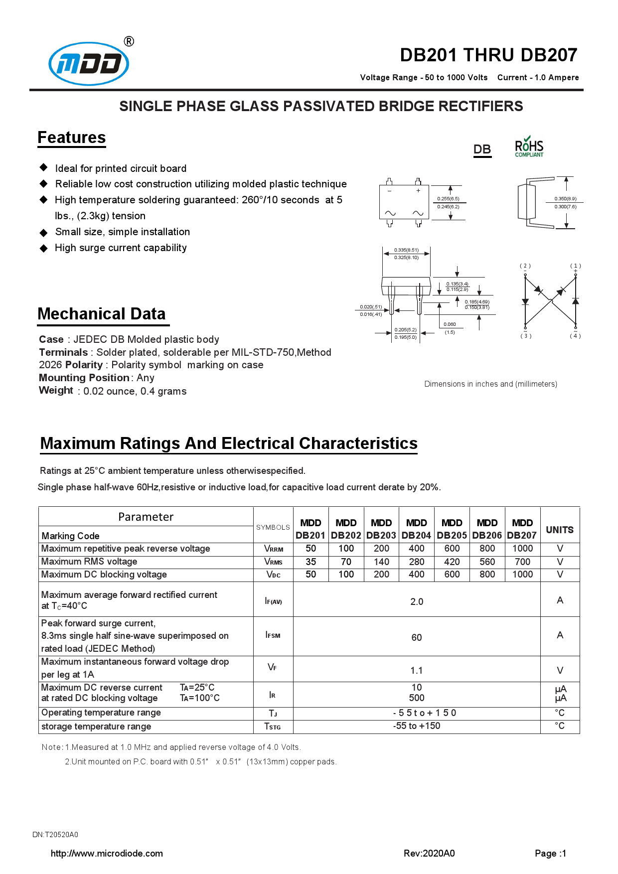DB207_（MDD）DB207中文资料_价格_PDF手册-立创电子商城