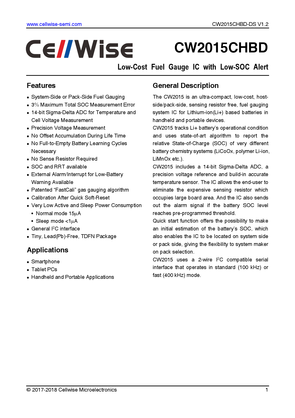 CW2015CHBD_（Cellwise(赛微)）CW2015CHBD中文资料_价格_PDF手册-立创电子商城