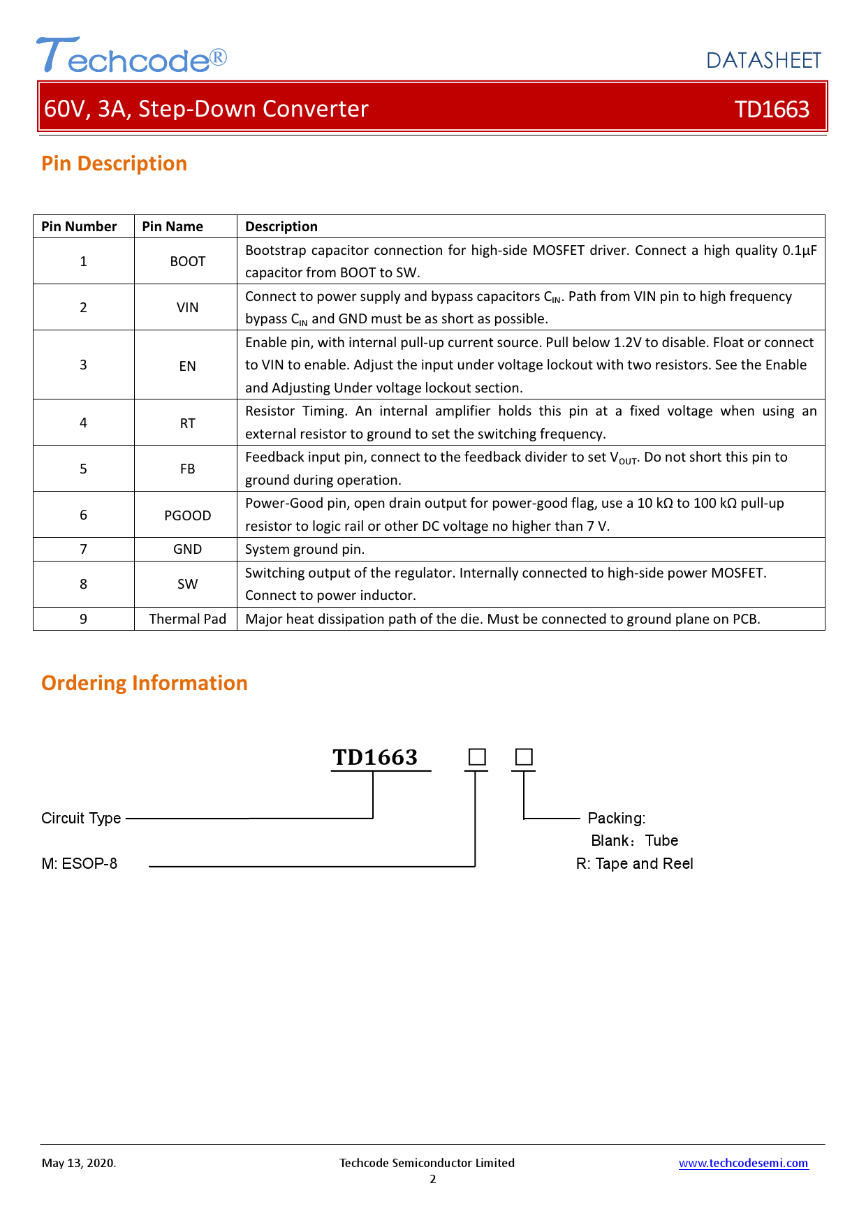 TD1663_（Techcode(泰德)）TD1663中文资料_价格_PDF手册-立创电子商城
