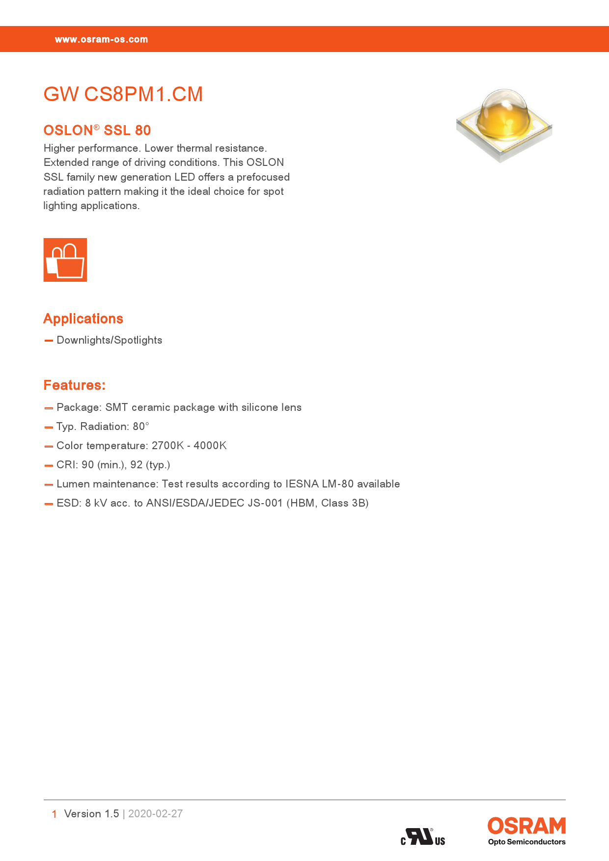 GW CS8PM1.CM-KTLP-XX57-1-350-R18_（OSRAM(欧司朗)）GW CS8PM1.CM-KTLP-XX57-1-350-R18中文资料_价格_PDF手册-立创电子商城