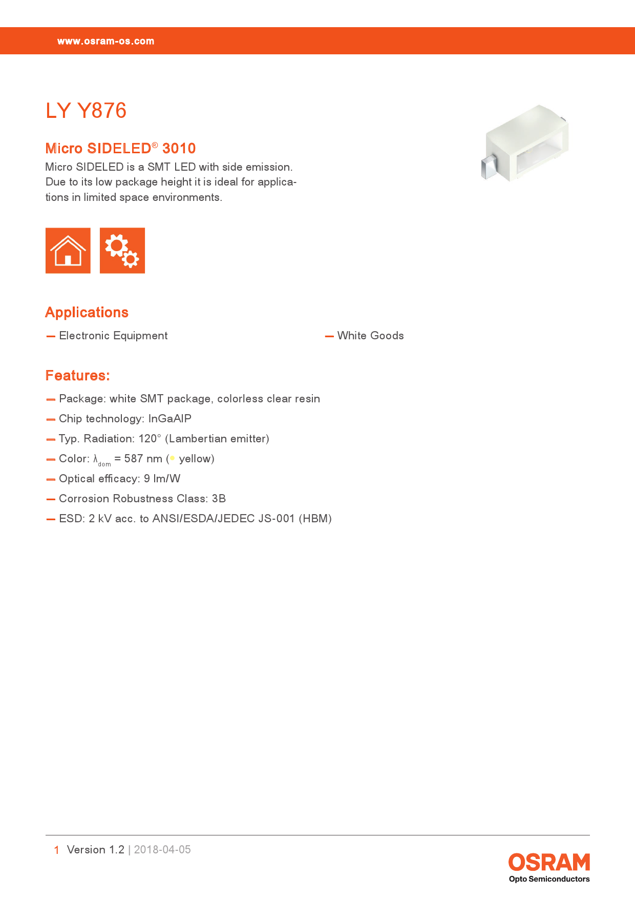 LY Y876-Q2S1-26-0-20-R18-Z_（OSRAM(欧司朗)）LY Y876-Q2S1-26-0-20-R18-Z中文资料 ...