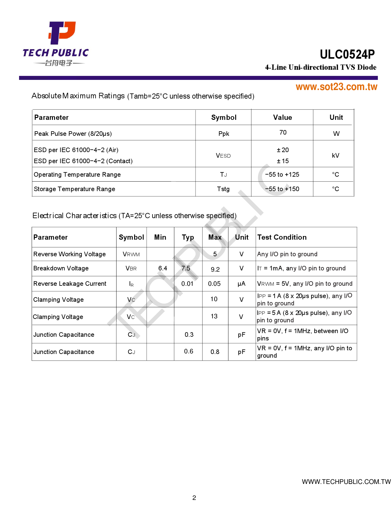 ULC0524P_（TECH PUBLIC(台舟)）ULC0524P中文资料_价格_PDF手册-立创电子商城