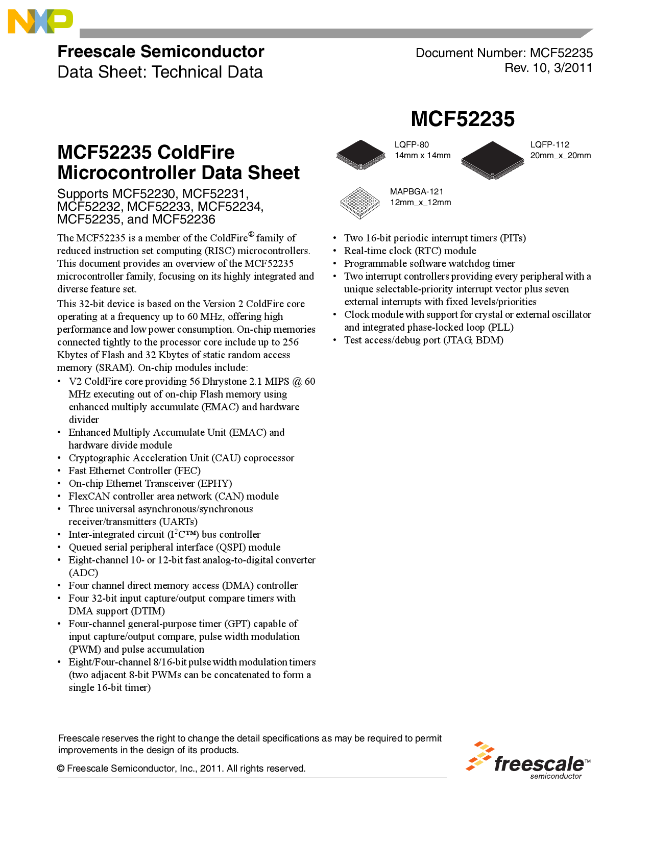 MCF52235CAL60_（NXP(恩智浦)）MCF52235CAL60中文资料_价格_PDF手册-立创电子商城