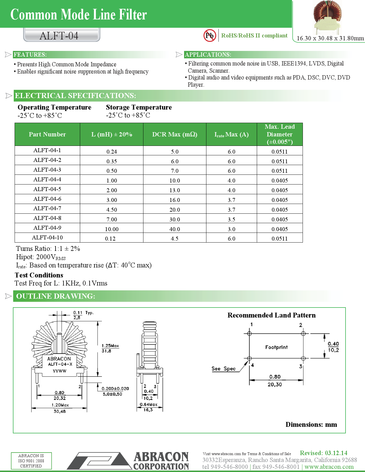 ALFT-04-10_（ABRACON）ALFT-04-10中文资料_价格_PDF手册-立创电子商城