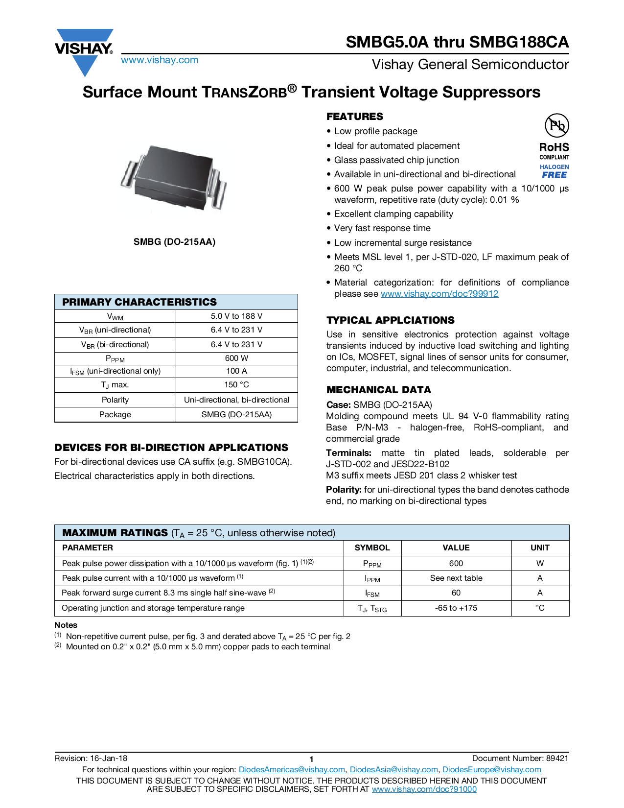 SMBG33A-M3/5B_（VISHAY(威世)）SMBG33A-M3/5B中文资料_价格_PDF手册-立创电子商城