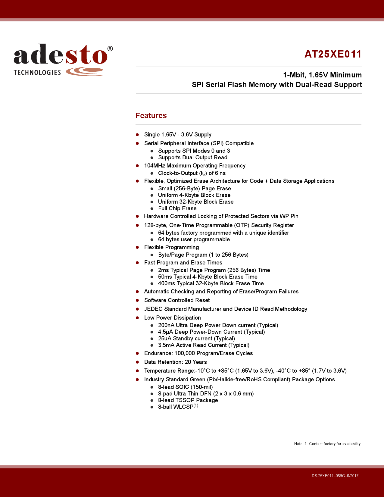 AT25XE011-SSHN-T_（Adesto）AT25XE011-SSHN-T中文资料_价格_PDF手册-立创电子商城