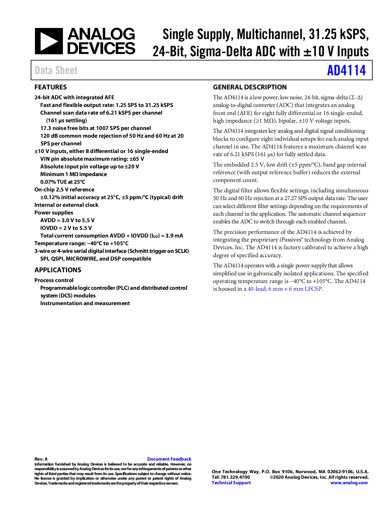 AD4114BCPZ_（ADI(亚德诺)）AD4114BCPZ中文资料_价格_PDF手册-立创电子商城