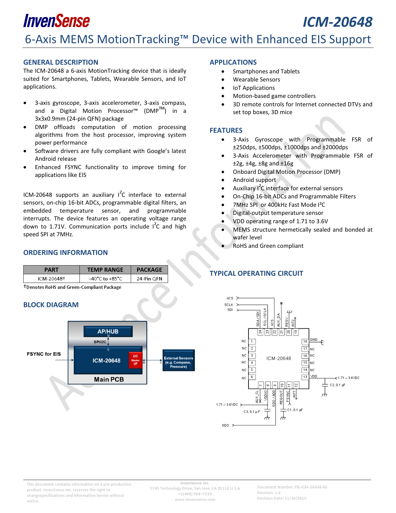 ICM-20648_（TDK InvenSense(应美盛)）ICM-20648中文资料_价格_PDF手册-立创电子商城