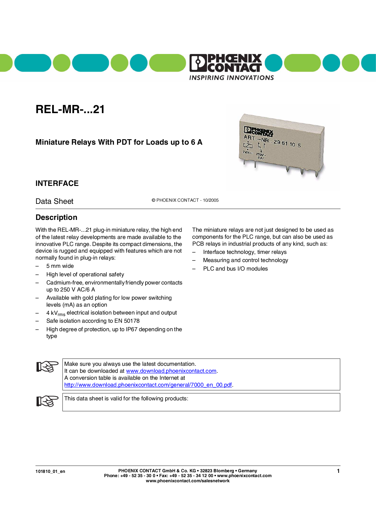 2961121_（Phoenix Contact(菲尼克斯)）2961121中文资料_价格_PDF手册-立创电子商城