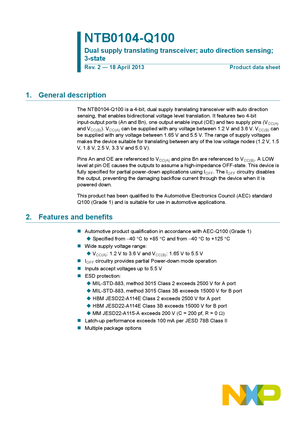 NTB0104BQ-Q100X_（NXP(恩智浦)）NTB0104BQ-Q100X中文资料_价格_PDF手册-立创电子商城