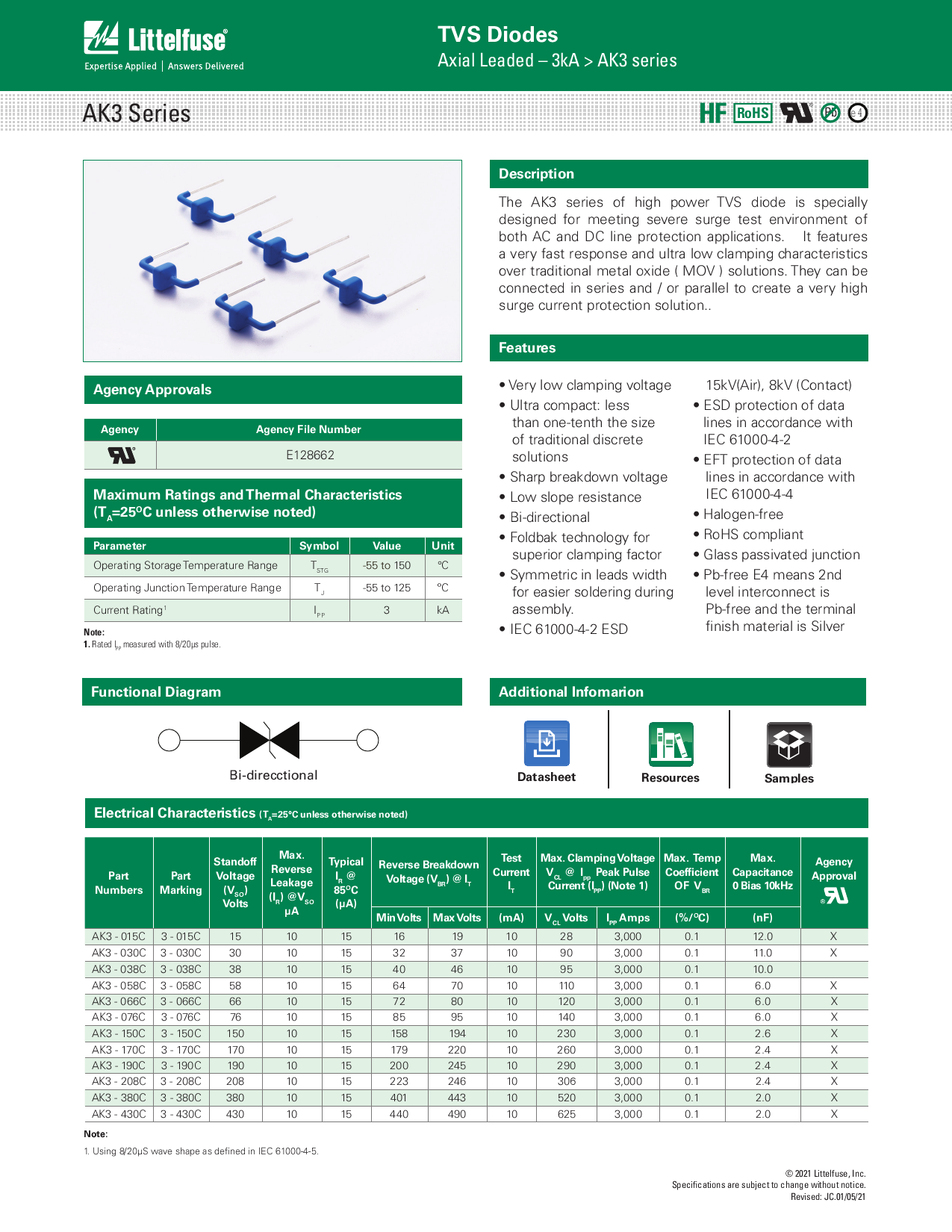 AK3-430C_（Littelfuse(美国力特)）AK3-430C中文资料_价格_PDF手册-立创电子商城