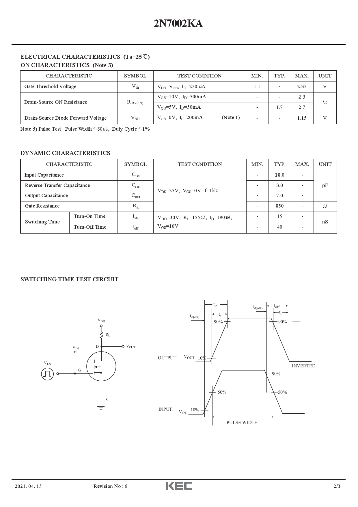 2N7002KA-RTK/H_（KEC）2N7002KA-RTK/H中文资料_价格_PDF手册-立创电子商城