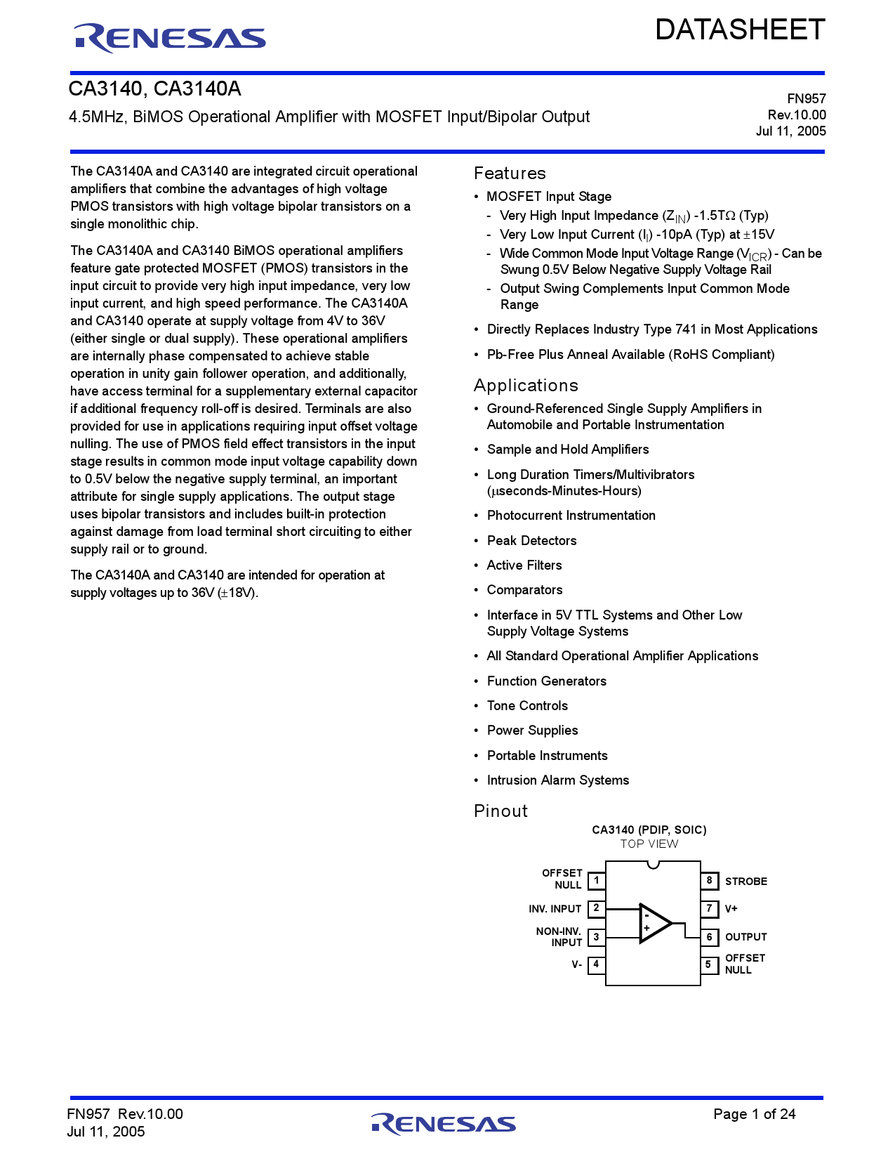 CA3140AMZ_（RENESAS(瑞萨)/IDT）CA3140AMZ中文资料_价格_PDF手册-立创电子商城
