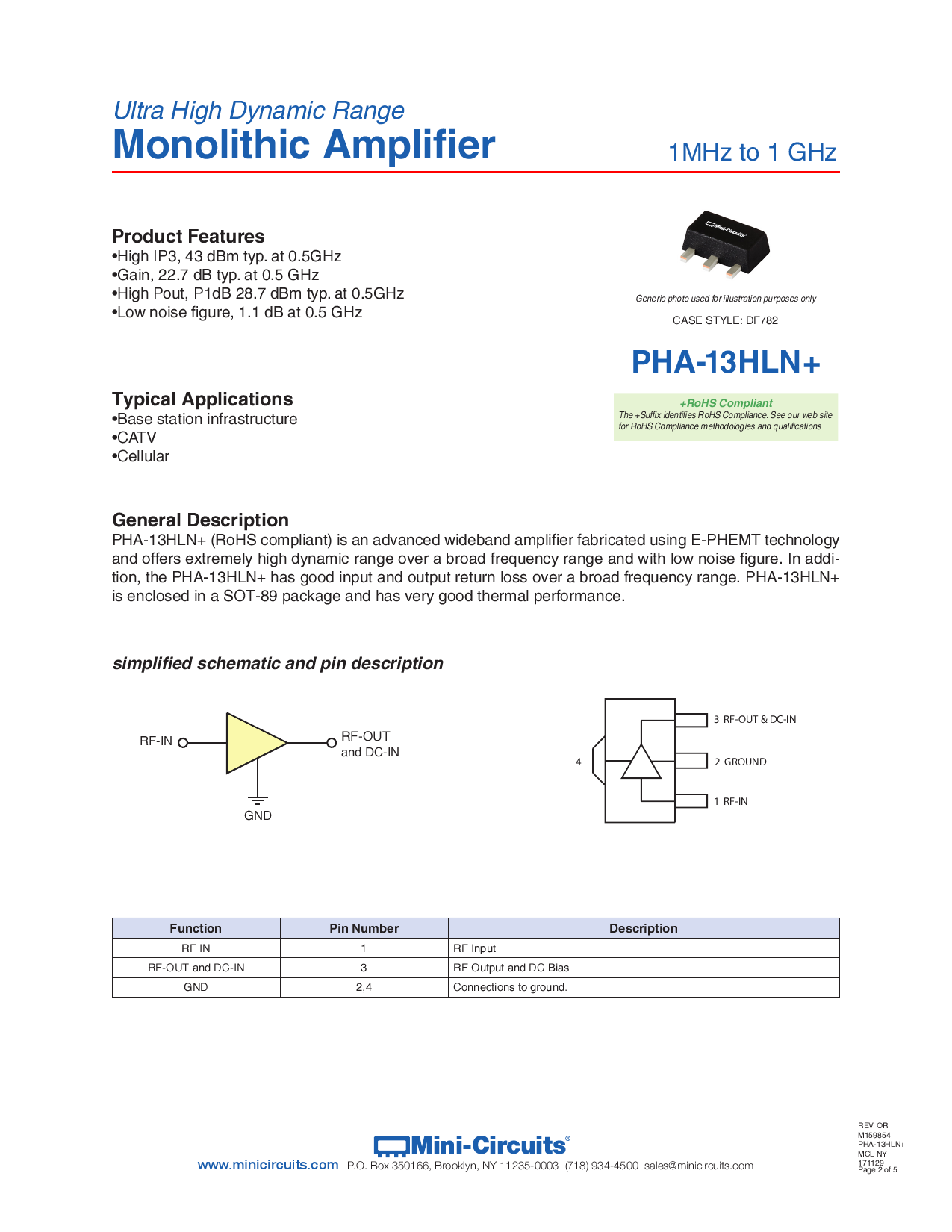 PHA-13HLN+_（Mini-Circuits）PHA-13HLN+中文资料_价格_PDF手册-立创电子商城