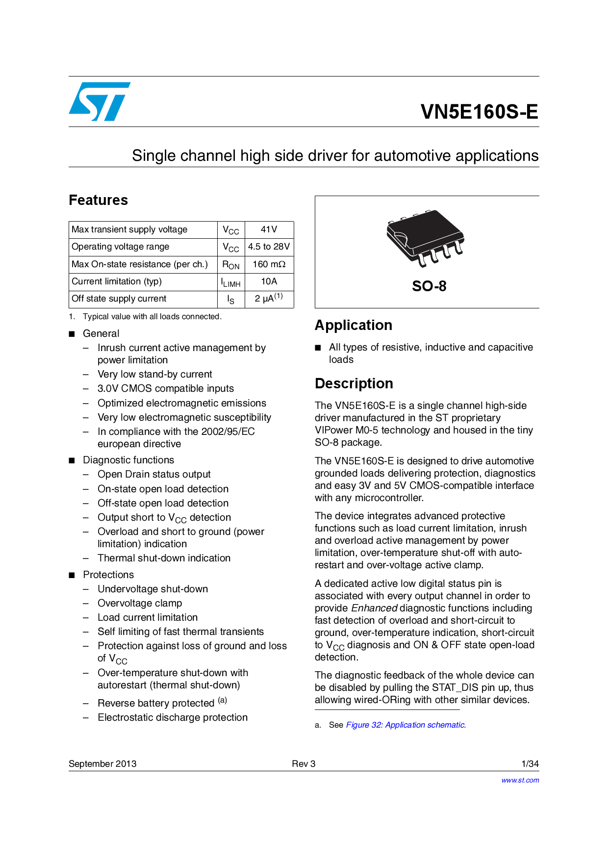 VN5E160STR-E_（ST(意法半导体)）VN5E160STR-E中文资料_价格_PDF手册-立创电子商城