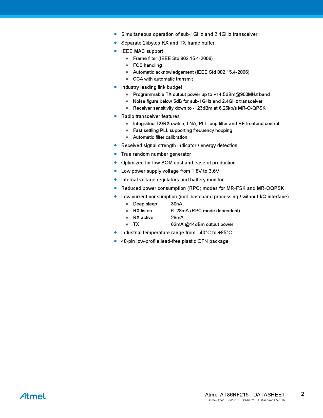 AT86RF215-ZU_（MICROCHIP(美国微芯)）AT86RF215-ZU中文资料_价格_PDF手册-立创电子商城