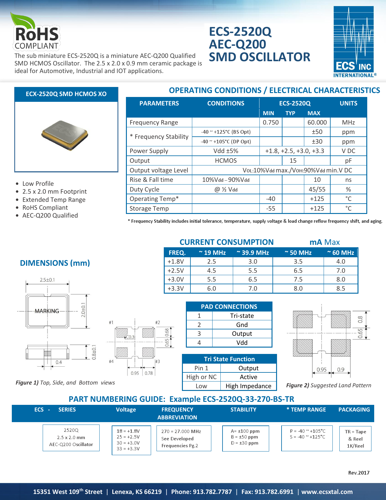 ECS-2520Q-33-270-BP-TR_（ECS）ECS-2520Q-33-270-BP-TR中文资料_价格_PDF手册-立创电子商城