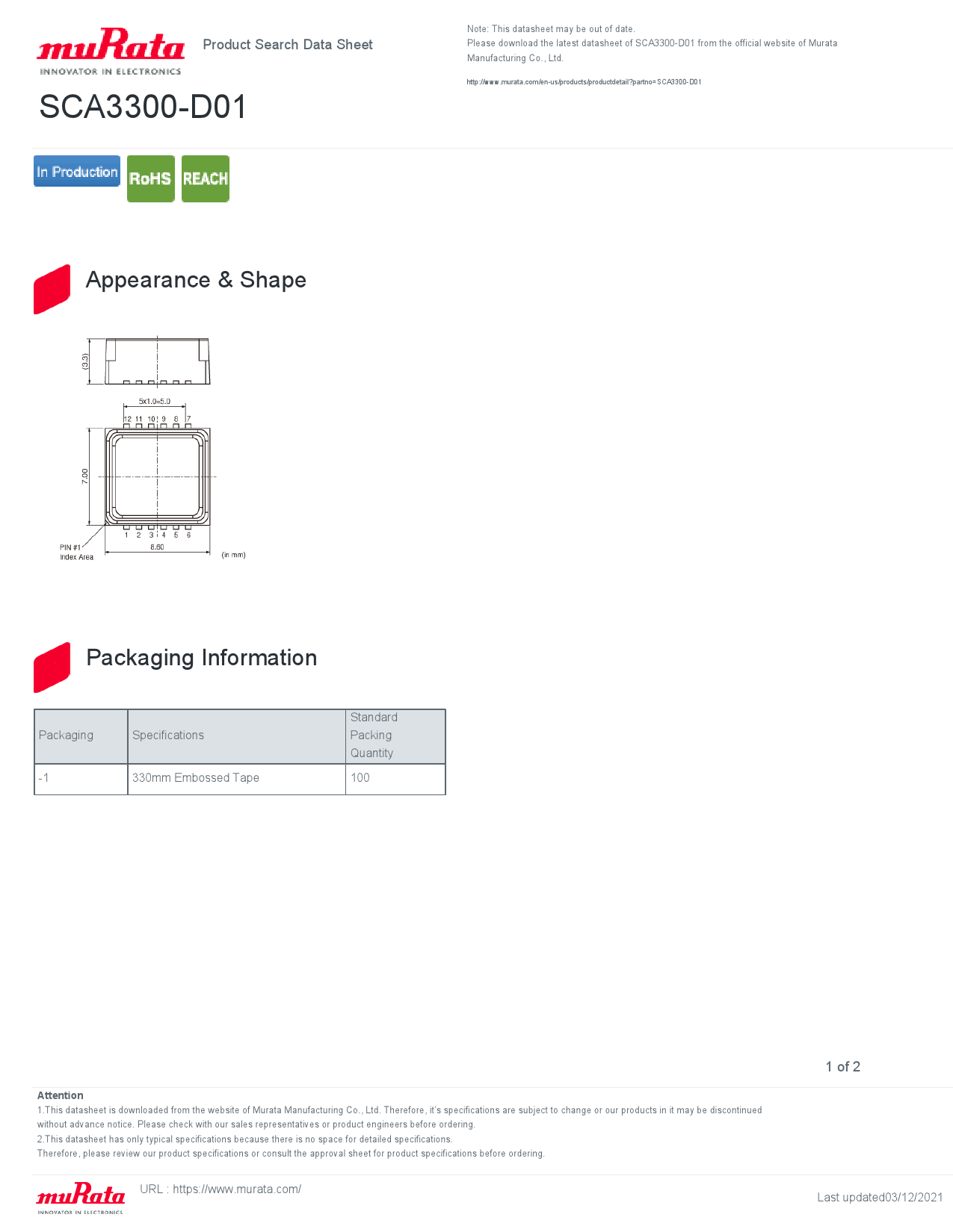 SCA3300-D01-1_（muRata(村田)）SCA3300-D01-1中文资料_价格_PDF手册-立创电子商城