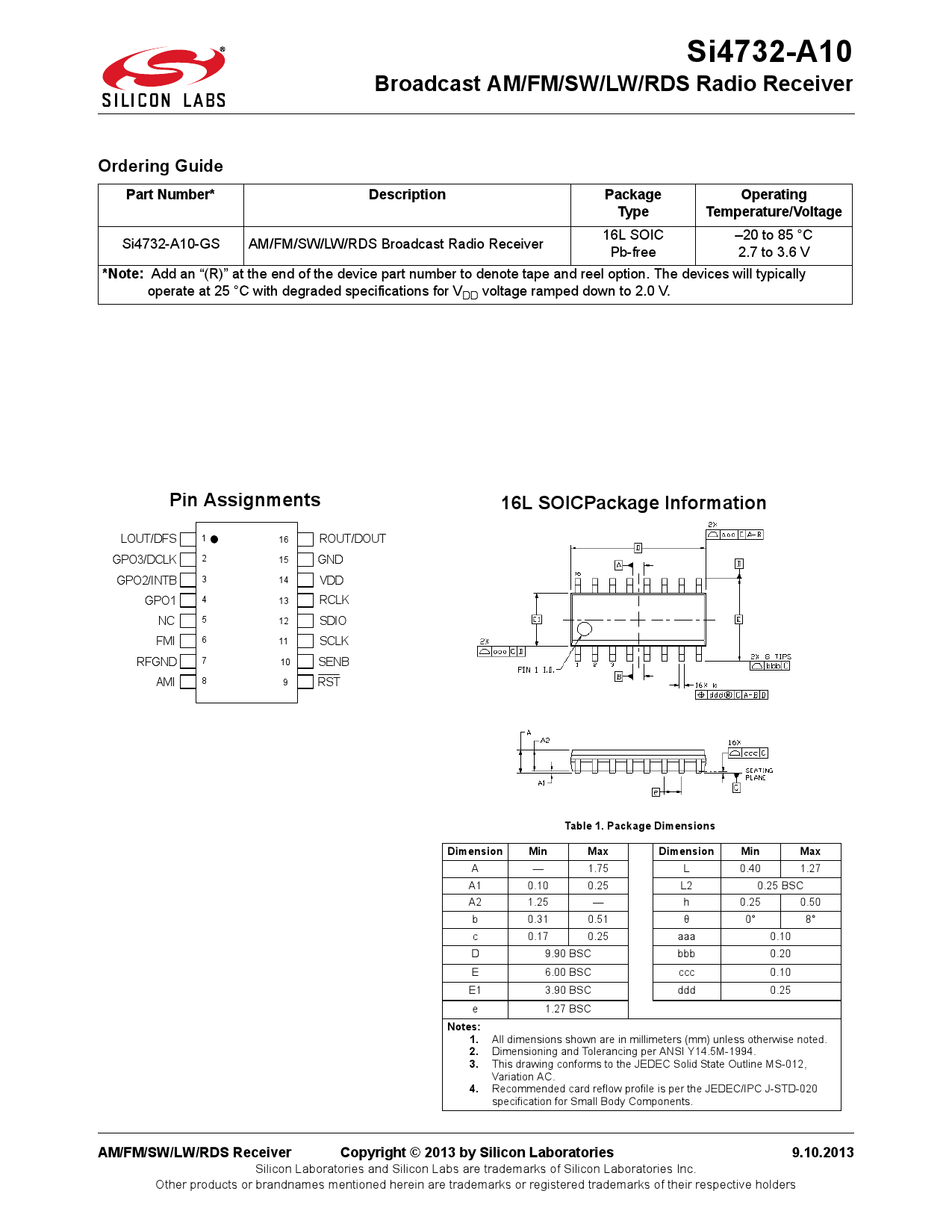 SI4732-A10-GS_（SILICON LABS(芯科)）SI4732-A10-GS中文资料_价格_PDF手册-立创电子商城