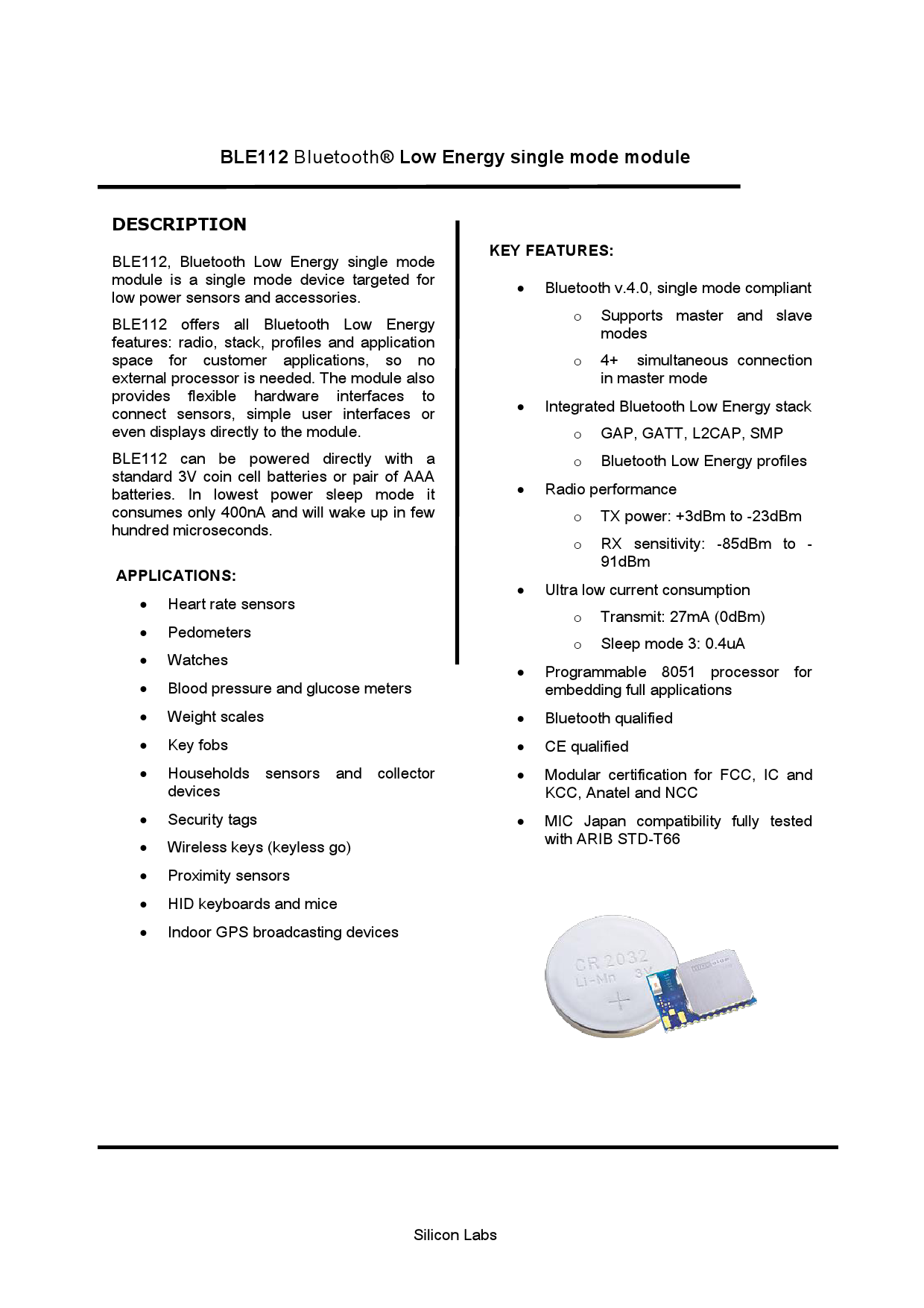BLE112-A-V1_（SILICON LABS(芯科)）BLE112-A-V1中文资料_价格_PDF手册-立创电子商城