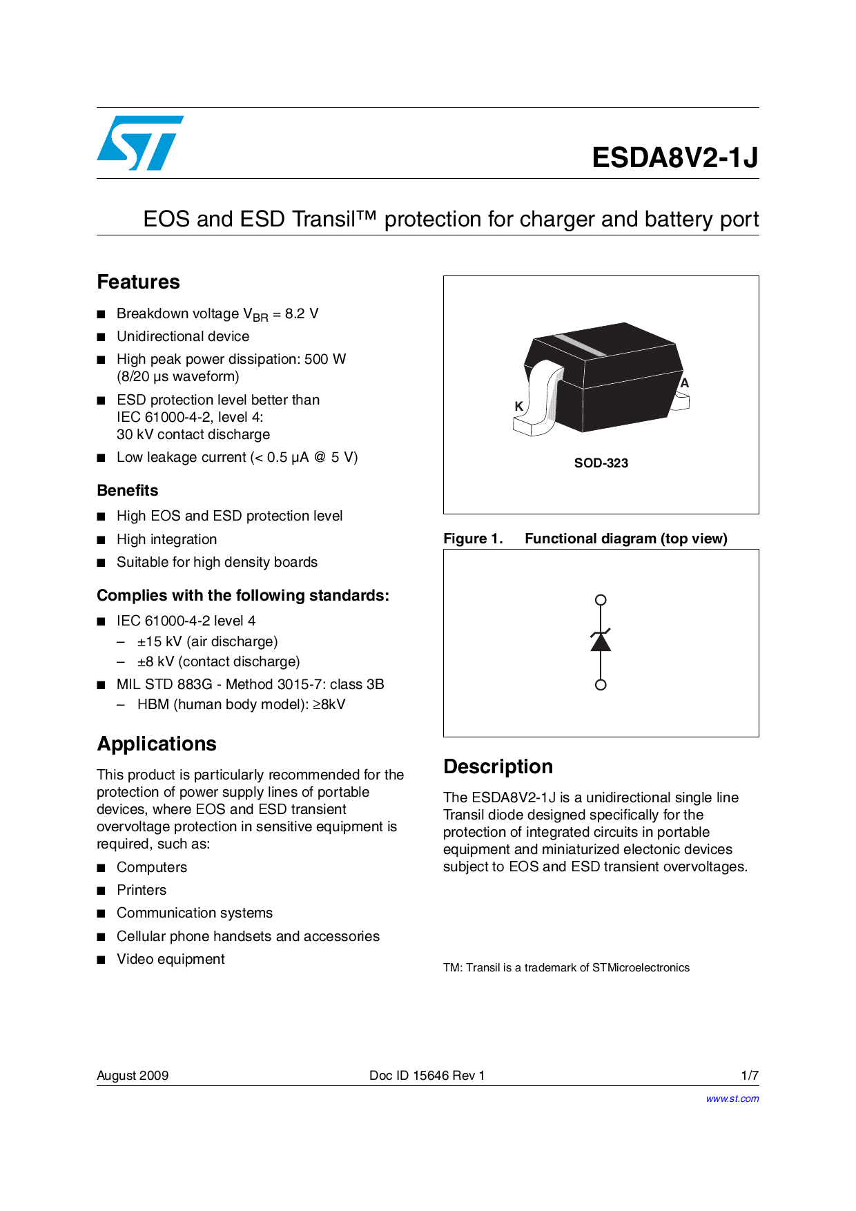 ESDA8V2-1J_（ST(意法半导体)）ESDA8V2-1J中文资料_价格_PDF手册-立创电子商城