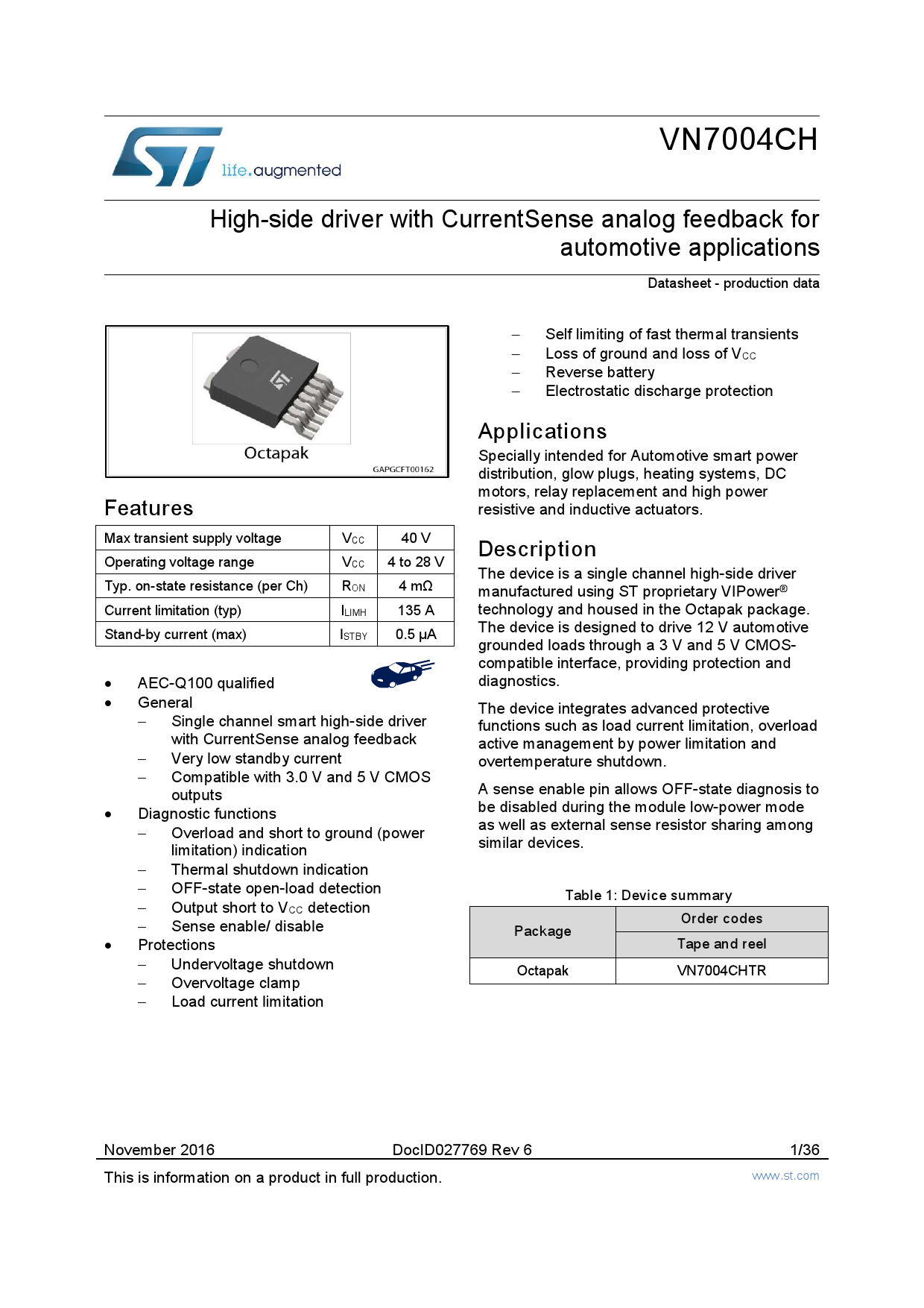 VN7004CHTR_（ST(意法半导体)）VN7004CHTR中文资料_价格_PDF手册-立创电子商城