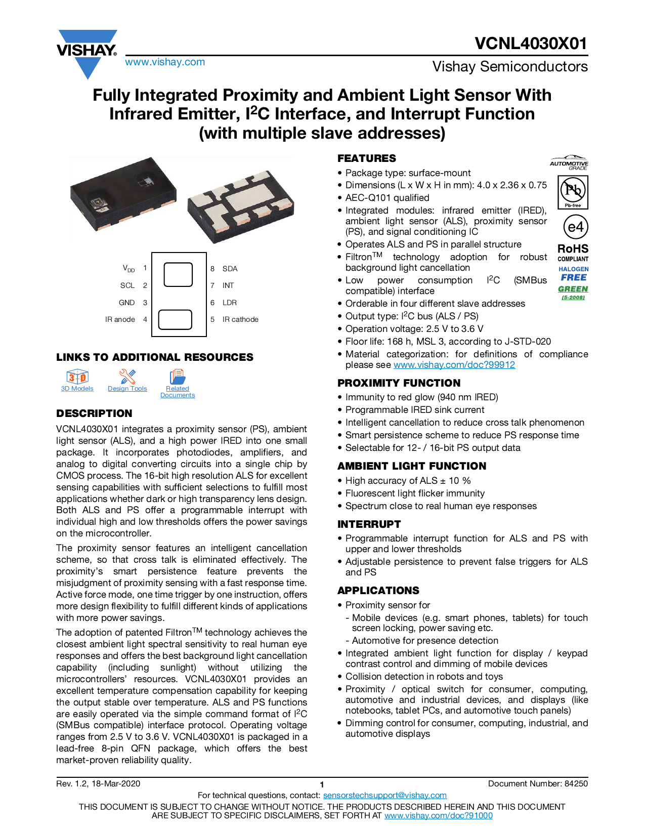 VCNL4030X01-GS08_（VISHAY(威世)）VCNL4030X01-GS08中文资料_价格_PDF手册-立创电子商城