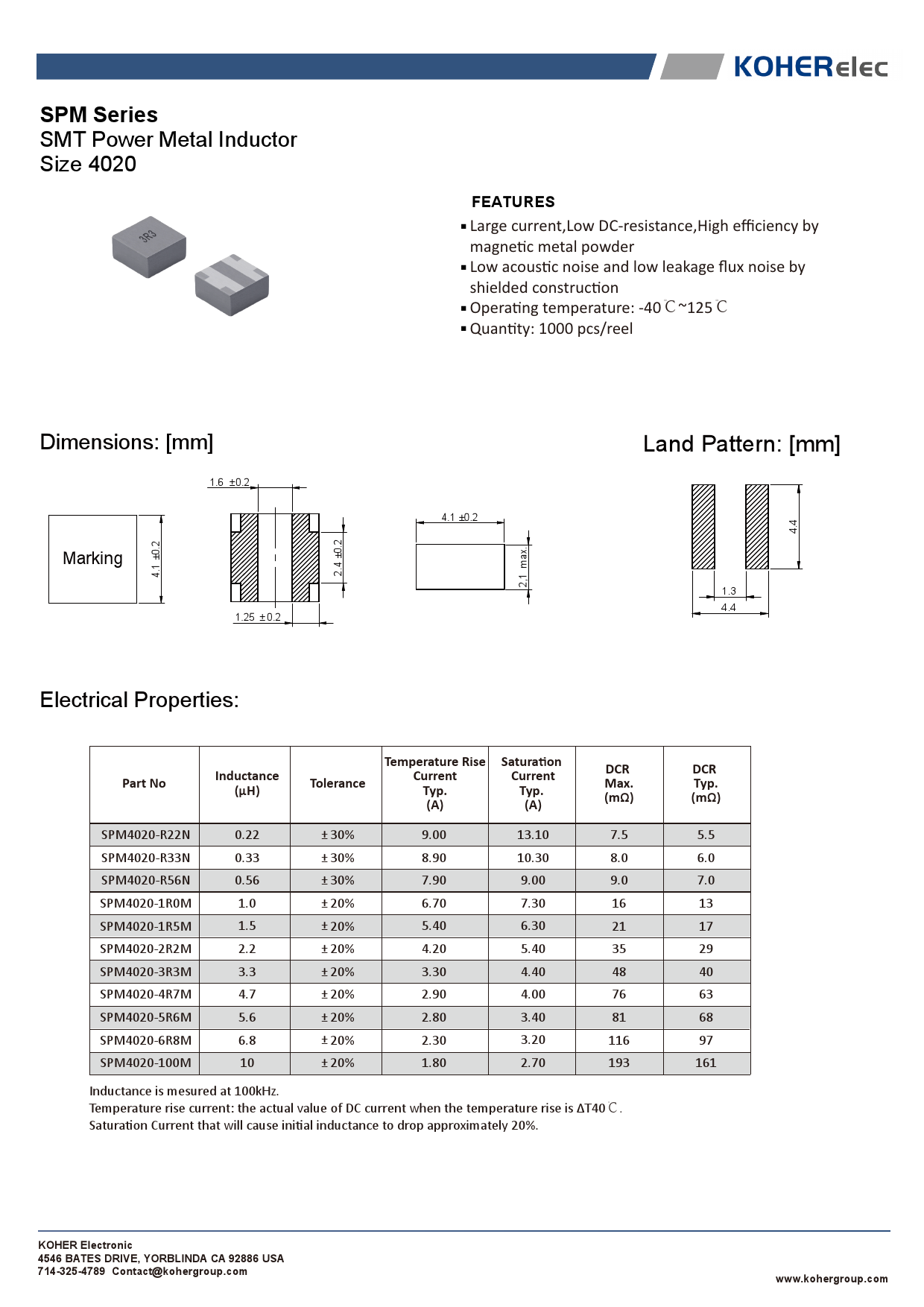 SPM4020-1R5M_（KOHERelec(科或)）SPM4020-1R5M中文资料_价格_PDF手册-立创电子商城