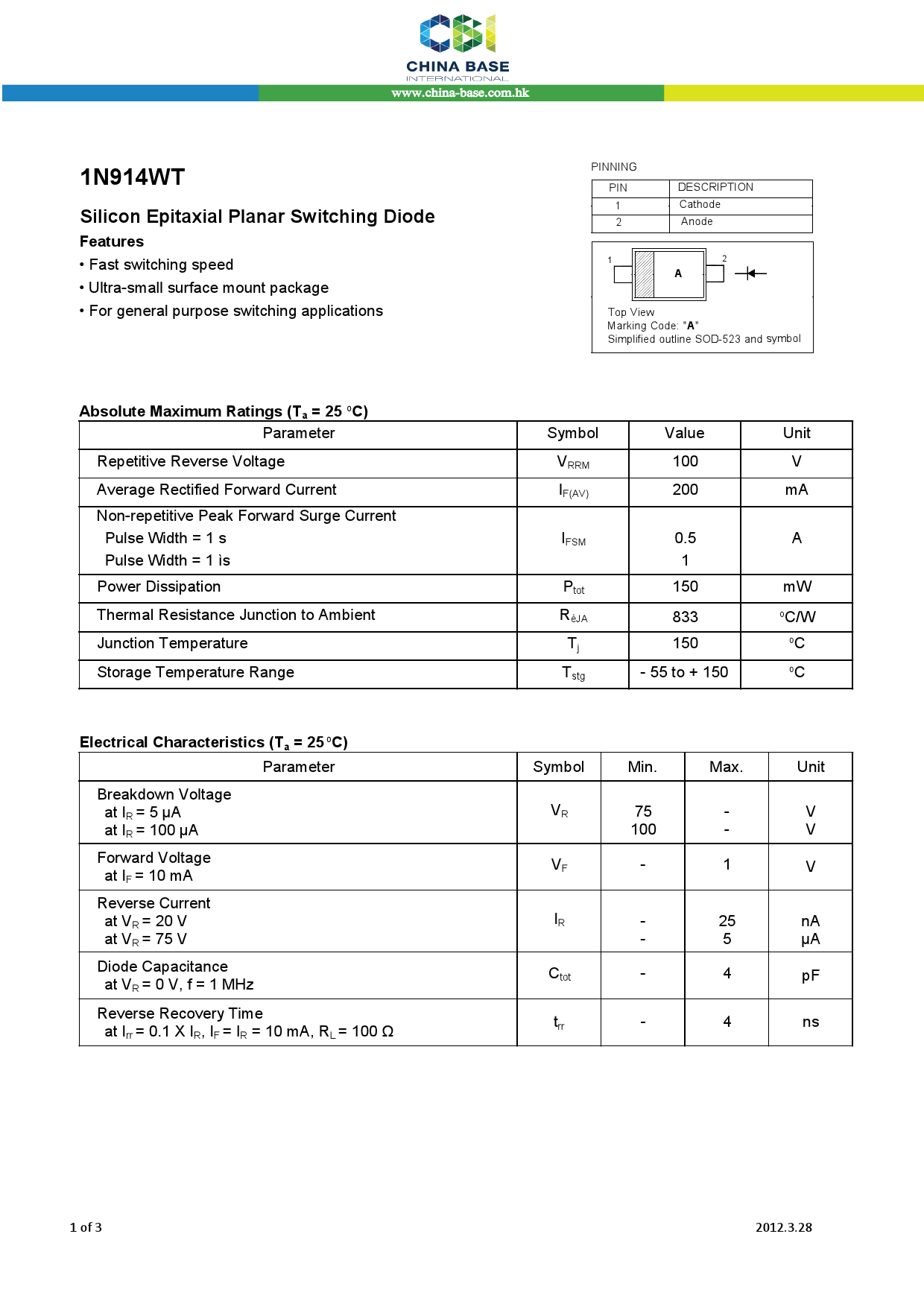 1N914WT T4_（CBI(创基)）1N914WT T4中文资料_价格_PDF手册-立创电子商城